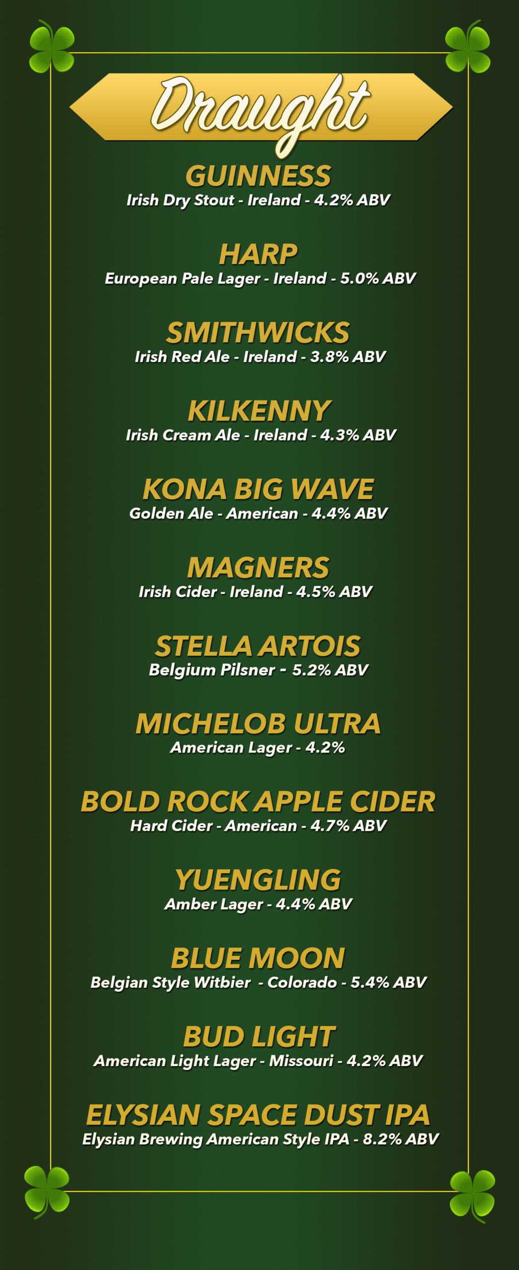 Drink Menu - Hagan O'Reilly's